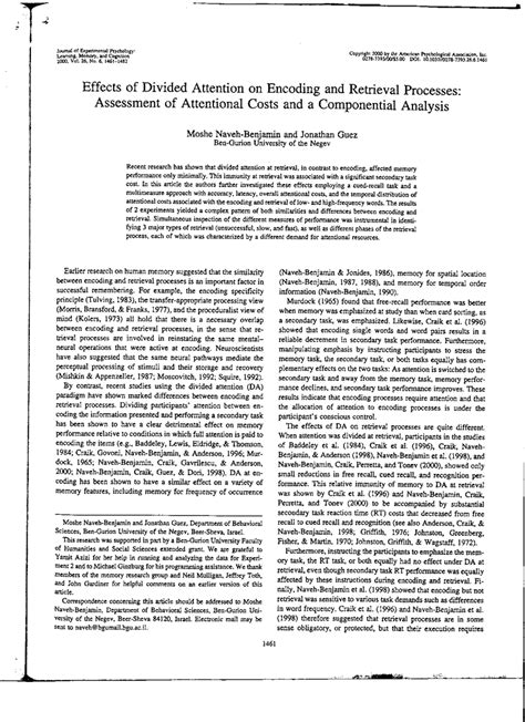 Pdf Effects Of Divided Attention On Encoding And Retrieval Processes Assessment Of