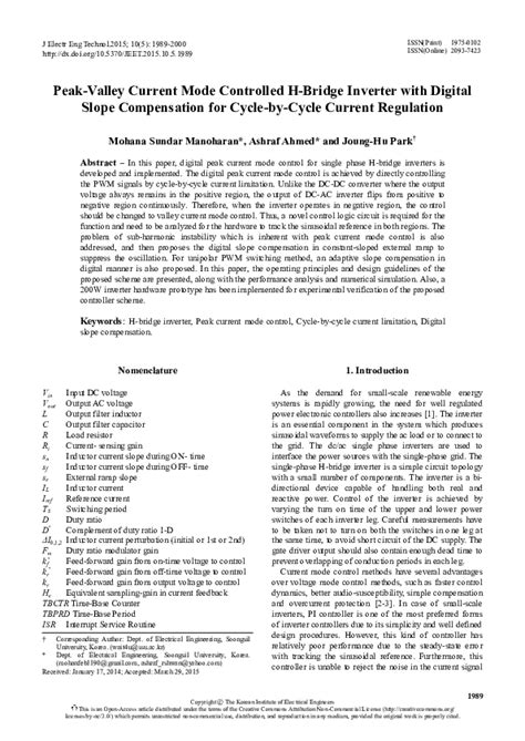 Pdf Peak Valley Current Mode Controlled H Bridge Inverter With Digital Slope Compensation For