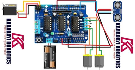 KARADAYI ROBOTICS ARDUINO İLE SAĞA SOLA BAKIP ENGELDEN KAÇAN ROBOT