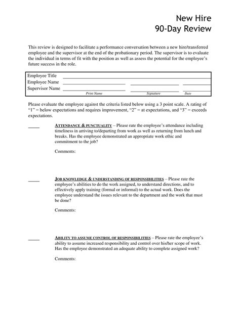 Free Printable 90 Day Review Evaluation Templates Word Pdf