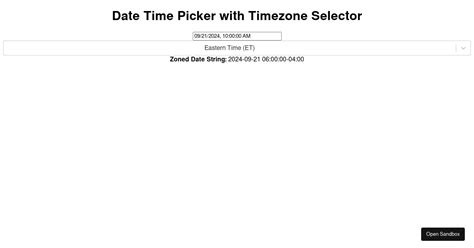 date time picker with time zone codesandbox
