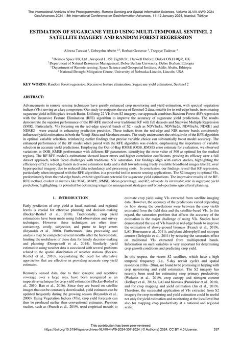 Pdf Estimation Of Sugarcane Yield Using Multi Temporal Sentinel 2