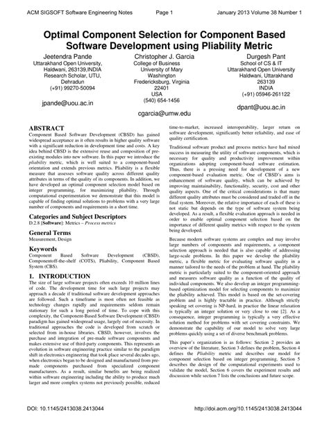 Pdf Optimal Component Selection For Component Based Software Development Using Pliability Metric