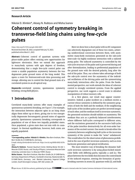 Pdf Coherent Control Of Symmetry Breaking In Transverse Field Ising