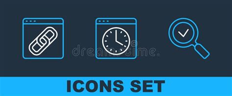 Set Line Magnifying Glass With Check Mark Browser Window And Icon Vector Stock Illustration