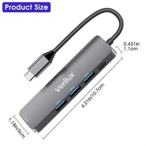Verilux USB C Hub In Portable Aluminum Multiport Adapter Type C At Piece Hard Disk