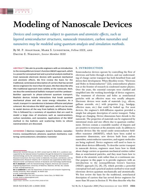 Modeling Of Nanoscale Devices