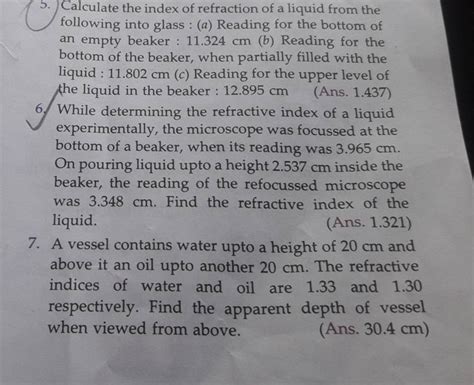 Calculate The Index Of Refraction Of A Liquid From The Following Into