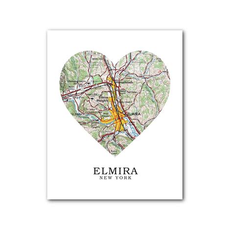 Elmira Map Heart Print New York Map Art Elmira Map Heart Etsy