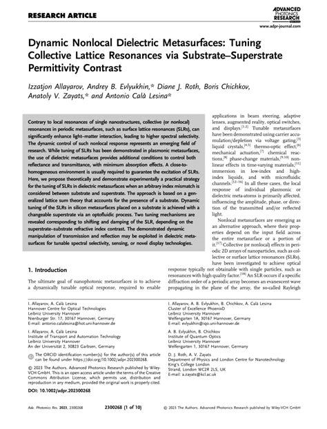 Pdf Dynamic Nonlocal Dielectric Metasurfaces Tuning Collective