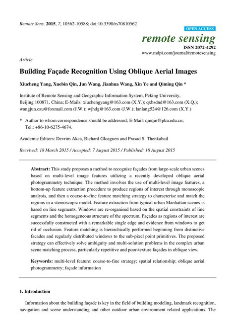 Pdf Building Façade Recognition Using Oblique Aerial Images
