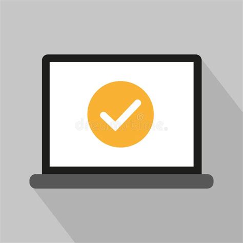 Laptop Approval Vector Icon Check Mark On Screen Symbol Task Completion Concept Simple Flat