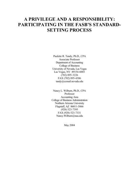 Participating In The Fasbs Standard Setting Process