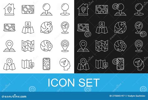 Set Line Map Marker With Human Location House Pin Folded Map Location City Navigation And