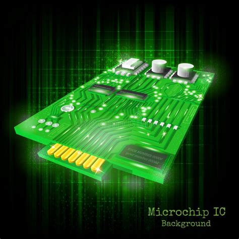 Background With Realistic 3d Microchip On Black Green Shining Stock Vector Illustration Of