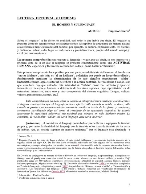 0 el hombre y su lenguaje eugenio coseriu pdf