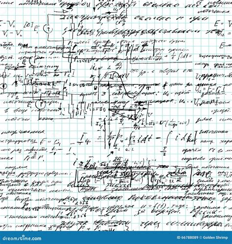 Math Seamless Pattern Handwritten On A Grid Copybook Paper Stock Vector