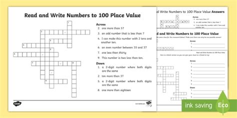 Year 2 Read And Write Numbers To 100 Place Value Maths Mastery Crossword