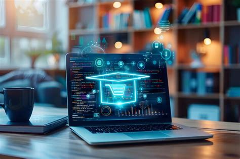 Digital Learning Environment With Ecommerce Elements On A Laptop Premium Ai Generated Image