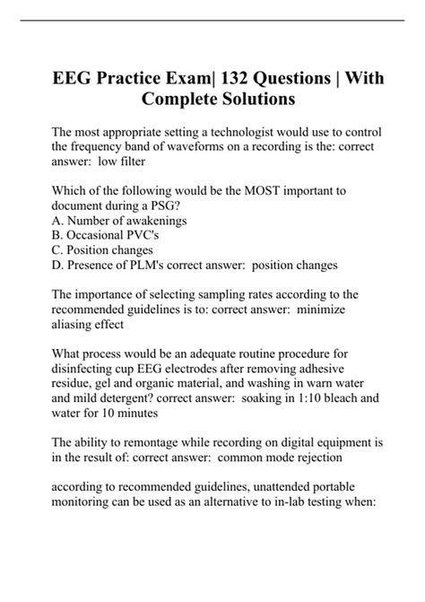 EEG Practice Exam Questions With Complete Solutions EEG Stuvia US