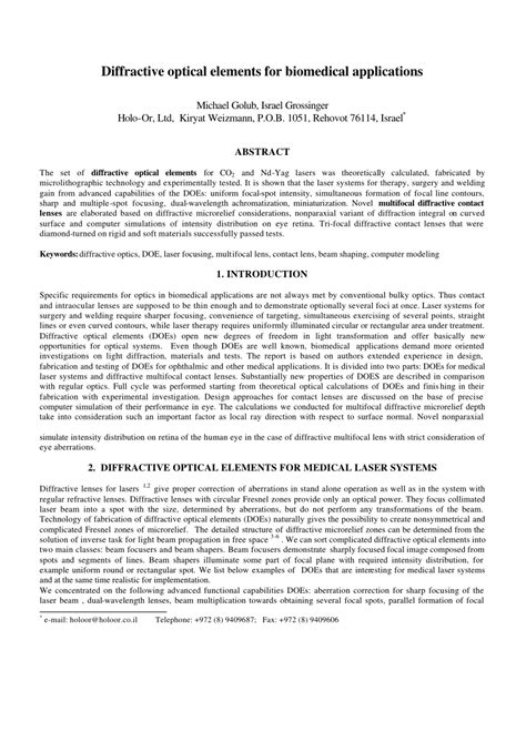 Pdf Diffractive Optical Elements For Biomedical Applications