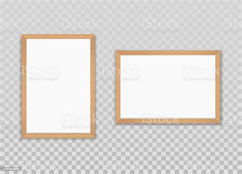 투명 한 배경에 격리 된 벡터 사실적인 나무 사진 프레임 사진 이나 사진에 대 한 수평 및 수직 모형 디자인에 대한 빈 템플릿입니다 전면 보기입니다 Eps10 A4 용지에
