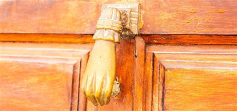 Brass Knocker Decorates House Entrance Door Wood Bronze Brass Photo