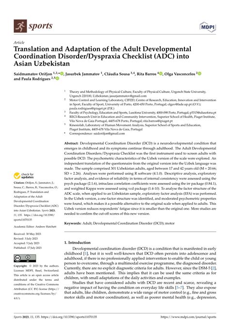 PDF Translation And Adaptation Of The Adult Developmental Coordination Disorder Dyspraxia