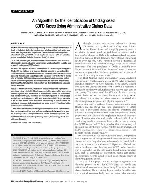Pdf An Algorithm For The Identification Of Undiagnosed Copd Cases