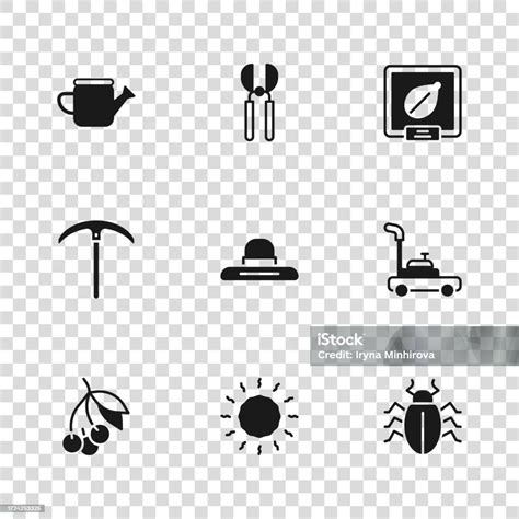 석양 잔디 깎는 기계 콜로라도 딱정벌레 농부 노동자 모자 특정 식물의 씨앗 물뿌리개 원예 가위 곡괭이 아이콘 벡터 감자 요리에 대한 스톡 벡터 아트 및 기타 이미지 Istock