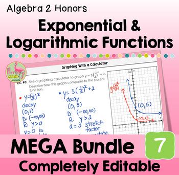 Exponential And Logarithmic Functions MEGA Bundle Algebra 2 Unit 7