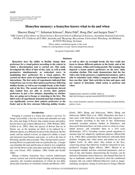 Pdf Honeybee Memory A Honeybee Knows What To Do And When