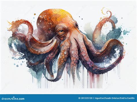 Fotografia De Um Desenho De Aquarela De Um Polvo Gigante Ilustra O Stock Ilustra O De Azul