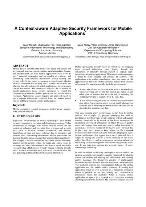 PDF A Context Aware Adaptive Security Framework For Mobile Applications