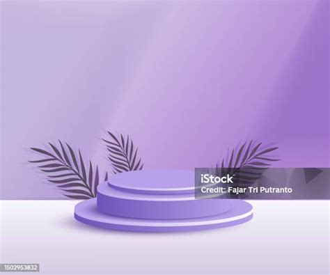 3d 제품 연단과 받침대는 야자수 잎과 보라색입니다 0명에 대한 스톡 벡터 아트 및 기타 이미지 0명 3차원 형태 강단 Istock