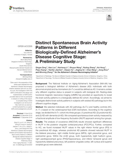 Pdf Distinct Spontaneous Brain Activity Patterns In Different Biologically Defined Alzheimers
