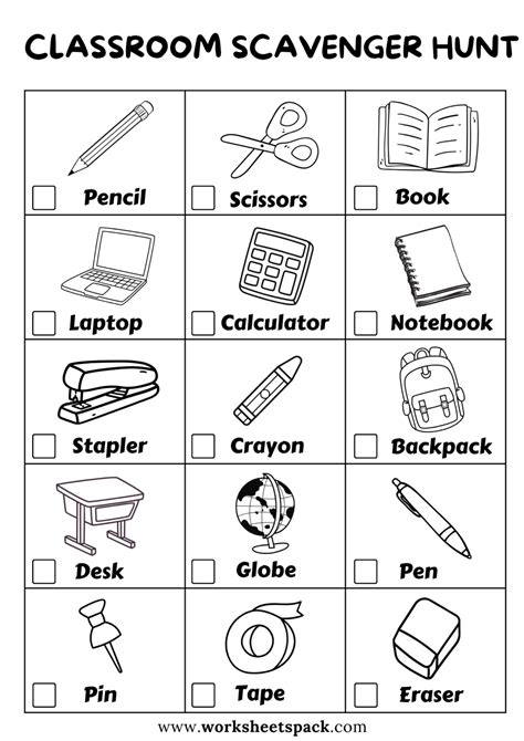 Educational Expedition Free Classroom Scavenger Hunt Worksheetspack