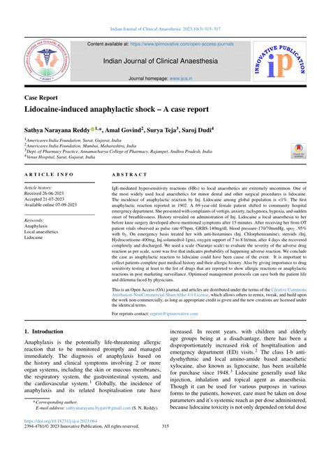 Pdf Lidocaine Induced Anaphylactic Shock A Case Report