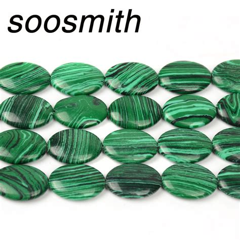 플랫 타원형 천연 돌 구슬 녹색 공작석 공작 스페이서 구슬 Diy 액세서리 수제 비즈 보석 만들기 도매구슬 Aliexpress
