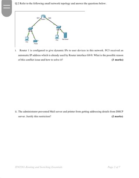 Solved Q 2 Refer To The Following Small Network Topology And