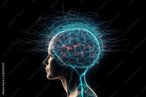 Simulating Brains Nerve Signals Photo Generative Ai Stock