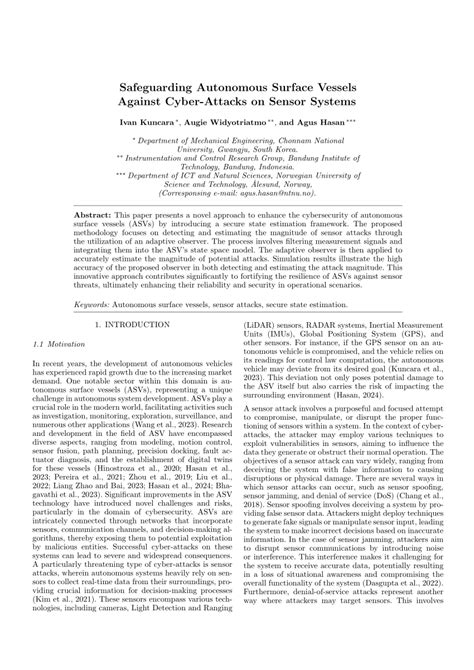 Pdf Safeguarding Autonomous Surface Vessels Against Cyber Attacks On Sensor Systems