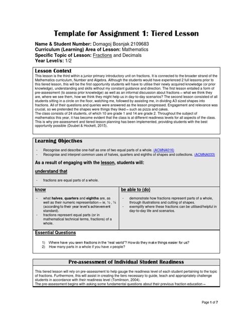 Tiered Lesson Plan Pdf Differentiated Instruction Lesson Plan