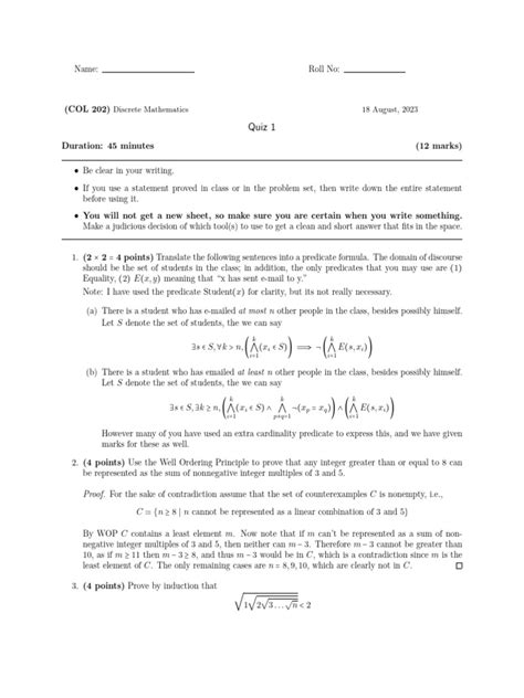 Quiz 1 Pdf Metalogic Mathematics