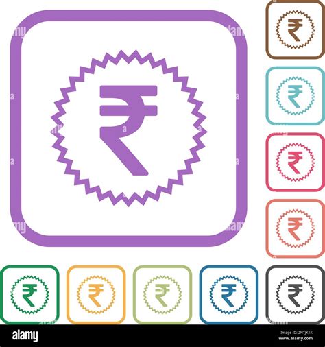Indian Rupee Sticker Alternate Simple Icons In Color Rounded Square Frames On White Background