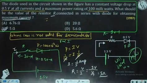 The Diode Used In The Circuit Shown In The Figure Has A Constant Voltage