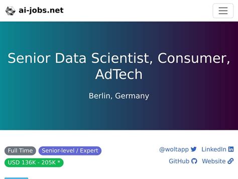 Hiring Senior Data Scientist Consumer Adtech In Berlin Germany R