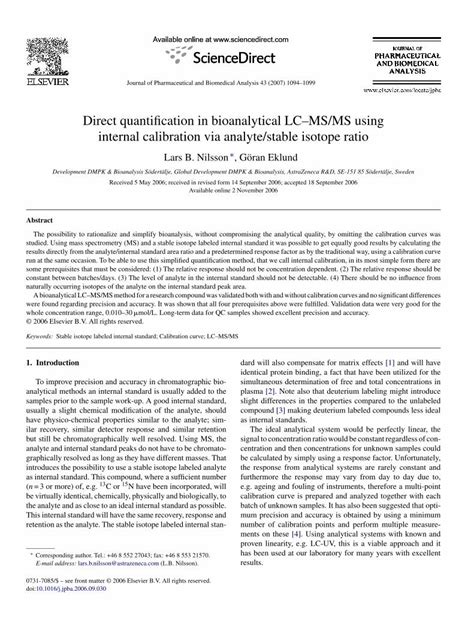 Pdf Direct Quantification In Bioanalytical Lcmsms Using Internal Calibration Via Analyte