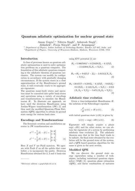 Pdf Quantum Adiabatic Optimization For Nuclear Ground State