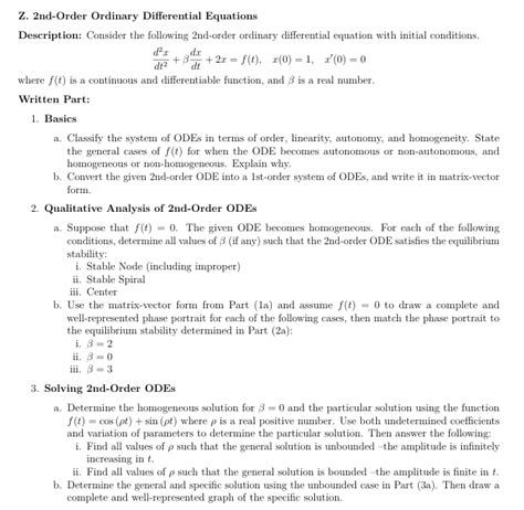 [solved] Z 2nd Order Ordinary Differential Equations Descr
